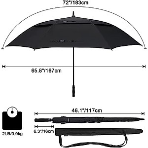 G4Free 72 Inch Huge Large Oversize Golf Umbrella Automatic Open Double Canopy Vented Windproof Stick Umbrellas, 6 Ft Heavy Duty Outdoor Doorman Umbrella Family Umbrella(Black)