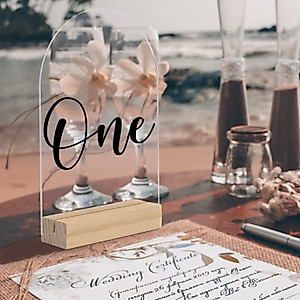 JINMURY Clear Arch Acrylic Sign with Wood Stand-10 Pack 5x7 Inch Blank Arched Acrylic Sheets with Wood Base, DIY Acrylic Arch Sign Blank for Wedding Table Numbers Menu Signs Bar List Sign