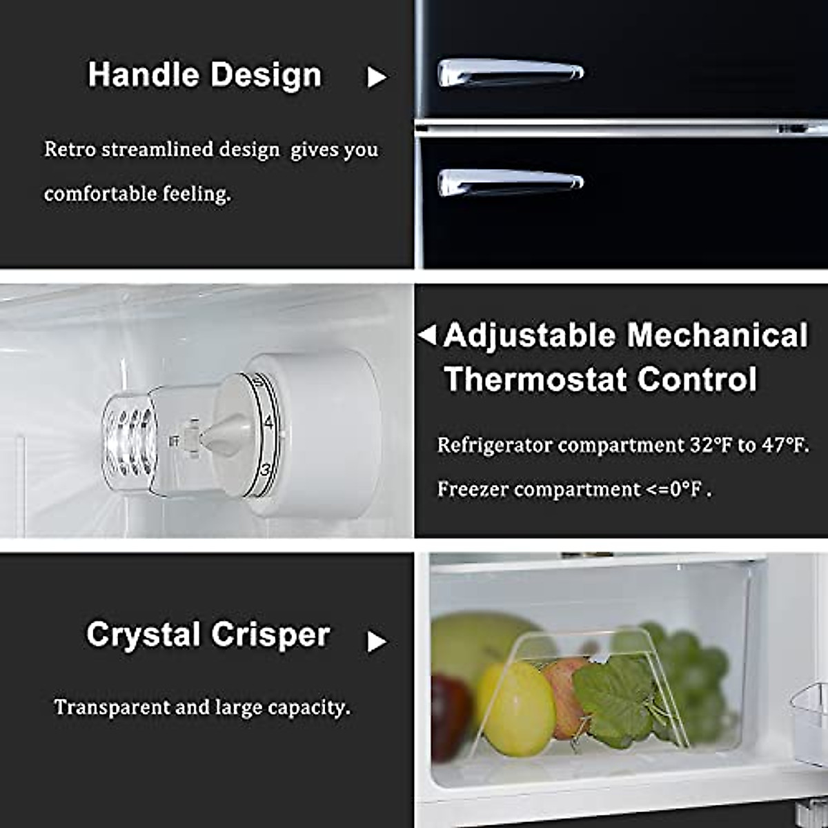 Galanz GLR46TBKER Retro Compact Refrigerator with Freezer Mini Fridge with Dual Door, Adjustable ...