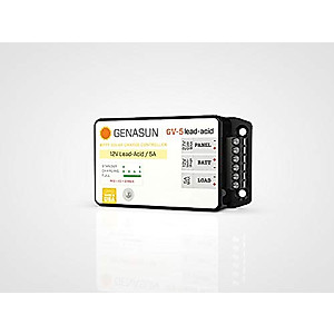 Genasun GV-5-Pb-12V, 5 A MPPT Solar Charge Controller for 12 V Lead-Acid Batteries and 5 A Load Output with Low Voltage Disconnect (LVD)