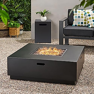 Christopher Knight Home Wellington Outdoor Iron 40" Square Fire Pit - 50,000 BTU, Dark Grey