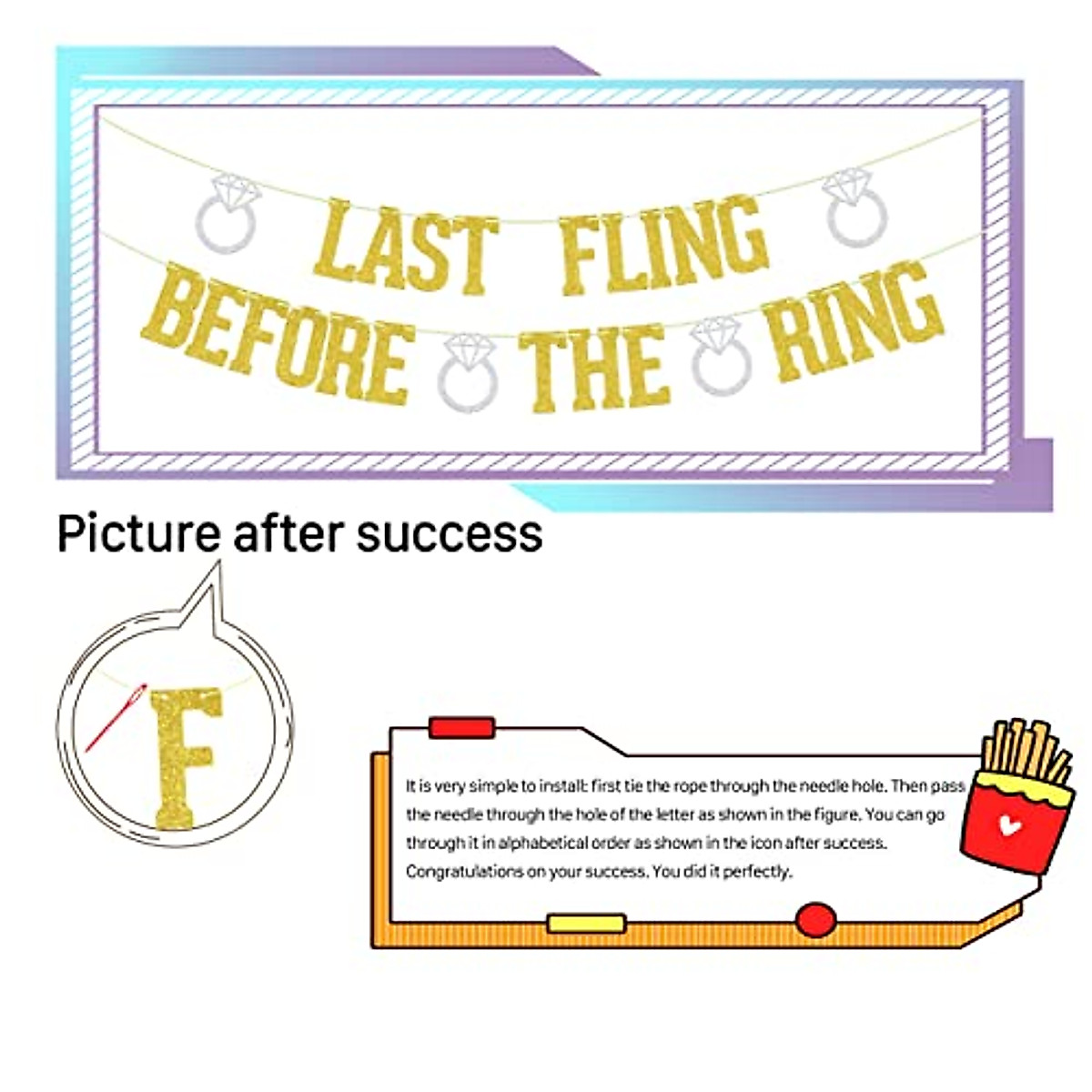 Last Fling Before The Ring Banner Gold & Silver Glitter, Bachelorette Party Decoration Banners, Bachelorette Sign Bachelorette Party Photo Props