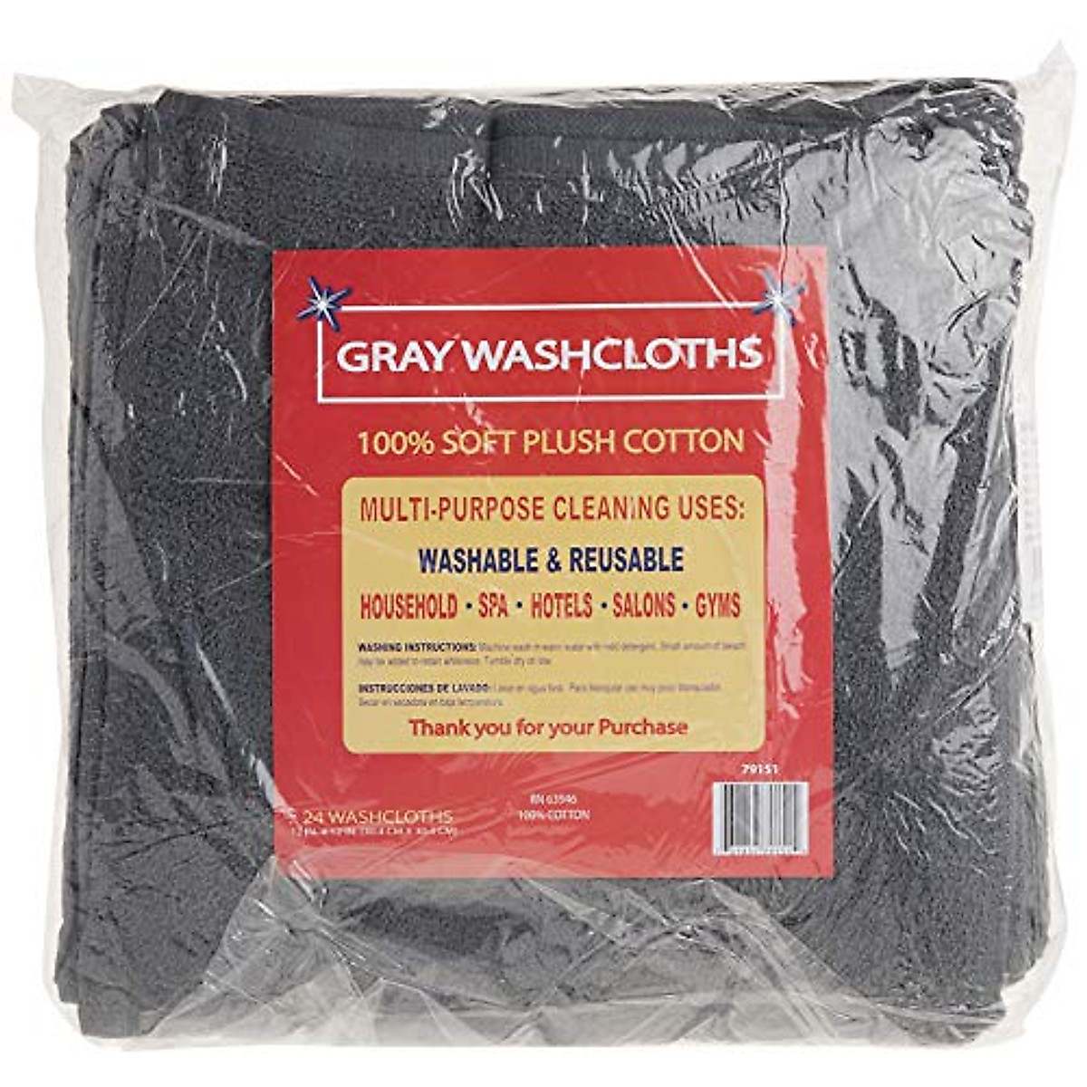 Simpli-Magic Towels, 12”x12” Washcloths, Gray 24 Count