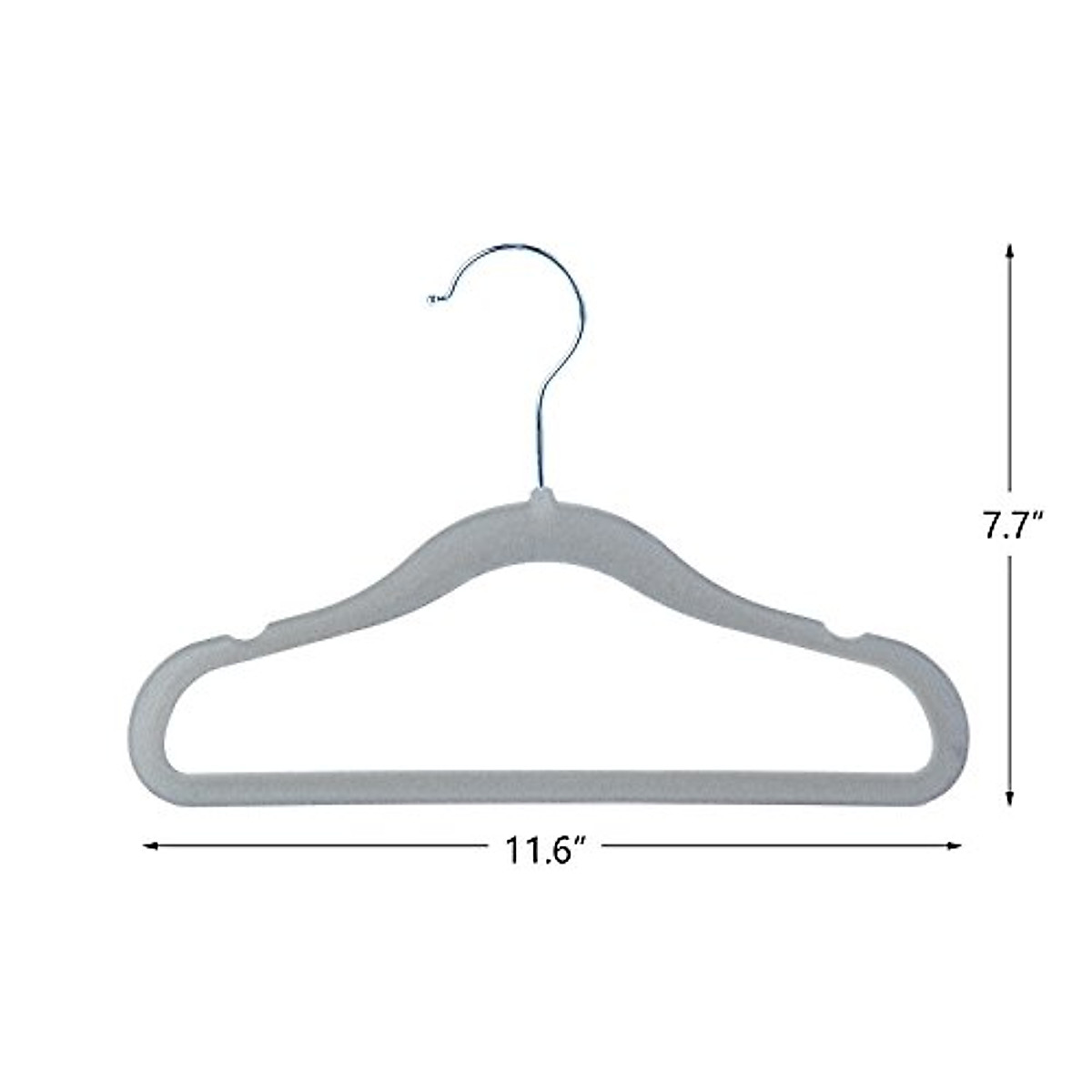 Finnhomy Non-Slip Clothes Hangers for Baby and Kids 30-Pack Velvet Hangers with 10 Finger Clips, Gray