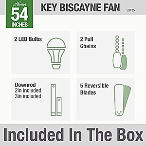 Hunter Fan Company Fan Key Biscayne Indoor/Outdoor Ceiling Fan with 2 LED Lights and Pull Chain Control, Weathered Zinc Finish, 54 Inch