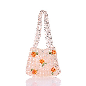Abvokury YIFEI Women Orange Colored Transparent Flower Beaded Acrylic Shoulderbag Evening Bags for Wedding Party