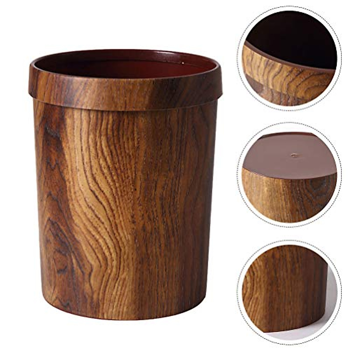 LIFKOME Plastic Trash Can, Mimetic Wood Grain Garbage Bin, Imitated Wooden Wastebasket, Rustic Garbage Bin Container, Vintage Waste Bin for Home Kitchen Bathroom Office Use