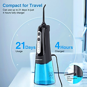Cordless Water Dental Flosser Teeth Cleaner, INSMART Professional 300ML Tank DIY Mode USB Rechargeable Dental Oral Irrigator for Home and Travel, IPX7 Waterproof 4 Modes Irrigate for Oral Care Blue