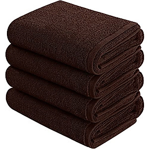 BHT Hand Towel Set, 4-Pack, 100% Cotton, Soft, Absorbent, Quick Dry, Easy Care (Dark Reddish Brown, 28" x 16")