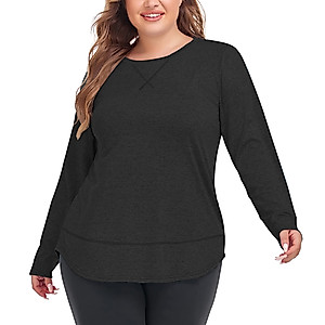 COOTRY Plus Size Workout Tops for Women Long Sleeve Shirts Breathable Dry Fit Athletic Gym Yoga Clothes Gray 2XL