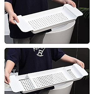 Bathtub Caddy Tray Expandable Adjustable Bath Tub Table Non-Slip Waterproof Multifunctional Plastic Bathtub Toy Holder Shelf Organizer for Bathroom Gadgets(White)
