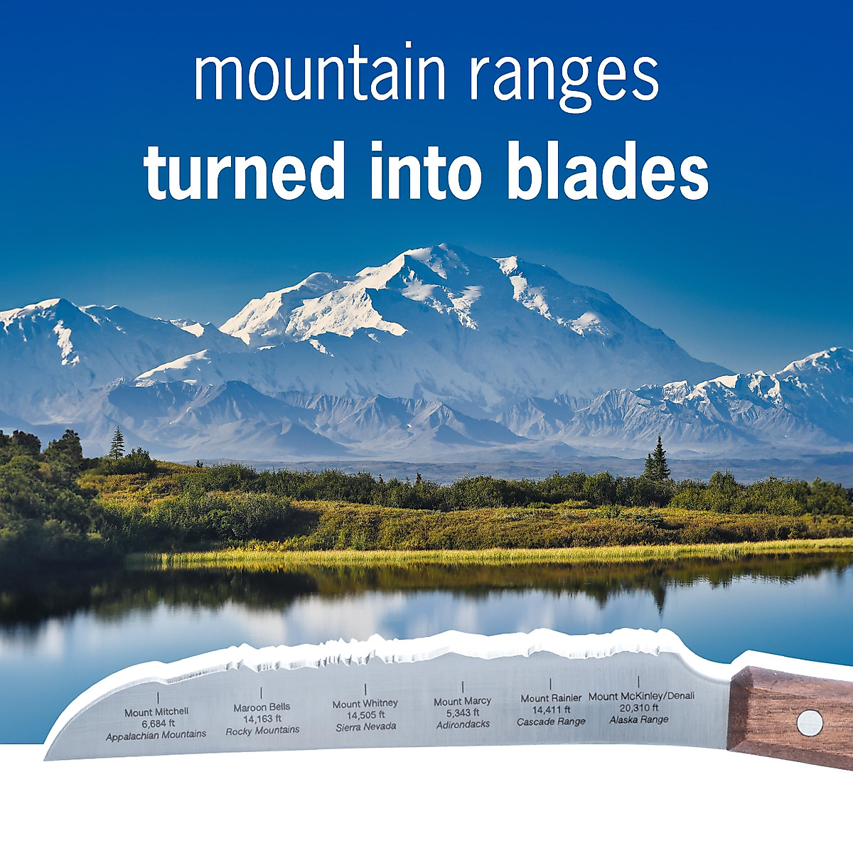 PanoramaKnife Kitchen Knife – Swiss Made – Peaks of USA – Mountain Ranges Resembled in Blade - Surgical Stainless Steel + Walnut Wood –– 10in – Best Cooking Knife – Great Gift for Outdoor Enthusiasts