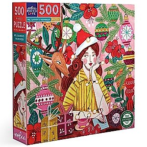 eeBoo Piece & Love: Ms. Santa's Reindeer - 500 Piece Puzzle - Adult Square Jigsaw, 23x23, Glossy Pieces, Christmas Holiday Themed