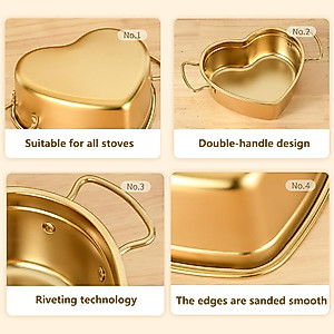 Korean Ramen Pot 8.5 * 7.7 Inch, UNOSCHRIM Heart Shaped 304 Stainless Steel Cooking Pot, Fast Noodle Cooker with Double Handles, Multifunctional Kitchen Cookware for Ramen, Soup or Pasta, Yellow