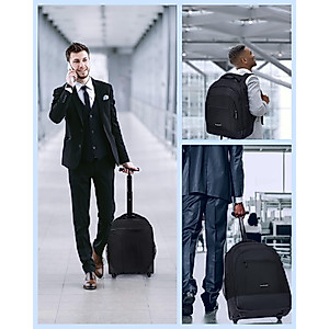 BAGSMART Rolling Backpack for Business, 17 Inch Laptop Backpack for Men Women Girl, Water Resistant Wheeled Travel Backpack for Luggage, College Student Computer Bookbag for School Work, Black