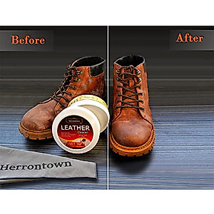 Herrontown Leather Cleaner for Furniture, White Saddle Soap Made by Coconut Oil and Nature Wax. (9 oz Plus 1 Sponge and 1 Cleaning Cloth) Leather Care Kit for Car Interior, Couch, Boots, Shoes, Seats