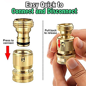2 Sets Garden Hose Quick Connector, 3/4 Inch GHT Thread Fitting, Quick Connect and Disconnect Solid Brass Garden Hose Coupler No-Leak Faucet Female Quick Connector and Male Adapters