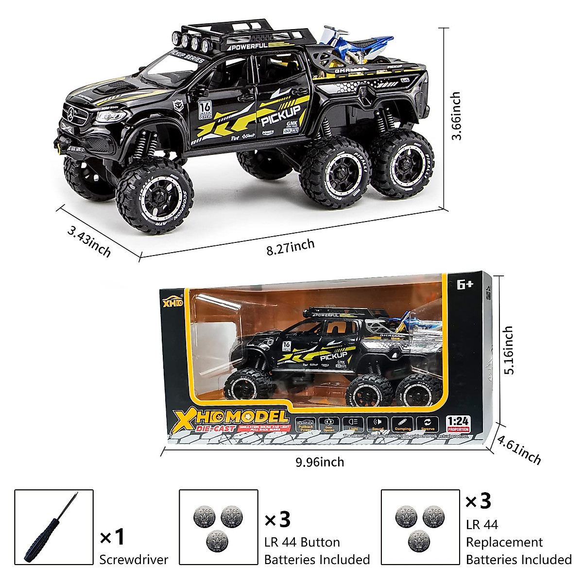 Toy Pickup Truck for Boys - Ford F150 Toy Trucks 1/24 Scale Die-Cast Model Cars with Sound and Light, Toy Cars for 3+ Year Old Boys Girls (Black)