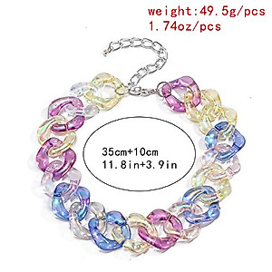 Kercisbeauty Pink Acrylic Miami Cuban Link Chain Choker for Women Rainbow Punk Chunky Resin Link Necklace for Party (Rainbow-2)