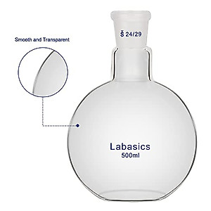 Labasics Single Neck Flat Bottom Boiling Flask, Borosilicate Glass Flat Bottom Boiling Flask with 24/29 Standard Joint, 500 ml