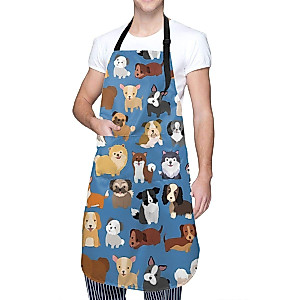 Duduho Cute Dogs Pets Apron with 2 Pockets Cooking Kitchen Bib Aprons for Women Men Unisex Adjustable Waterproof Stain Resistant