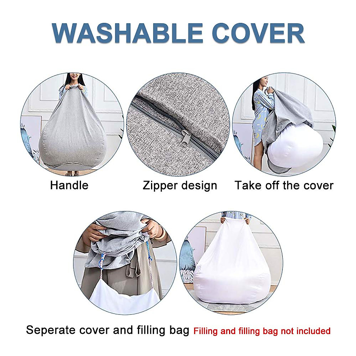 Bean Bag Chair Sofa Cover(No Filler),Comfortable Outdoor Lazy Seat Bag,Couch Cover without Filler for Adults Kids,Soft Tatami Chairs Covers Suitable for Home Garden Living Room (grey, Medium)