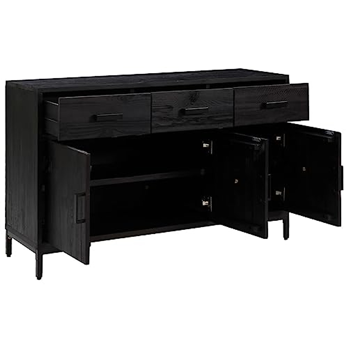 GOLINPEILO Sideboard Buffet Cabinet/Console Table, Wooden Storage Cabinet with 3 Drawers and 4 Compartments, Wood Sideboard Furniture for Living Room, Black 43.3"x13.8"x27.6" Solid Wood Pine -AA