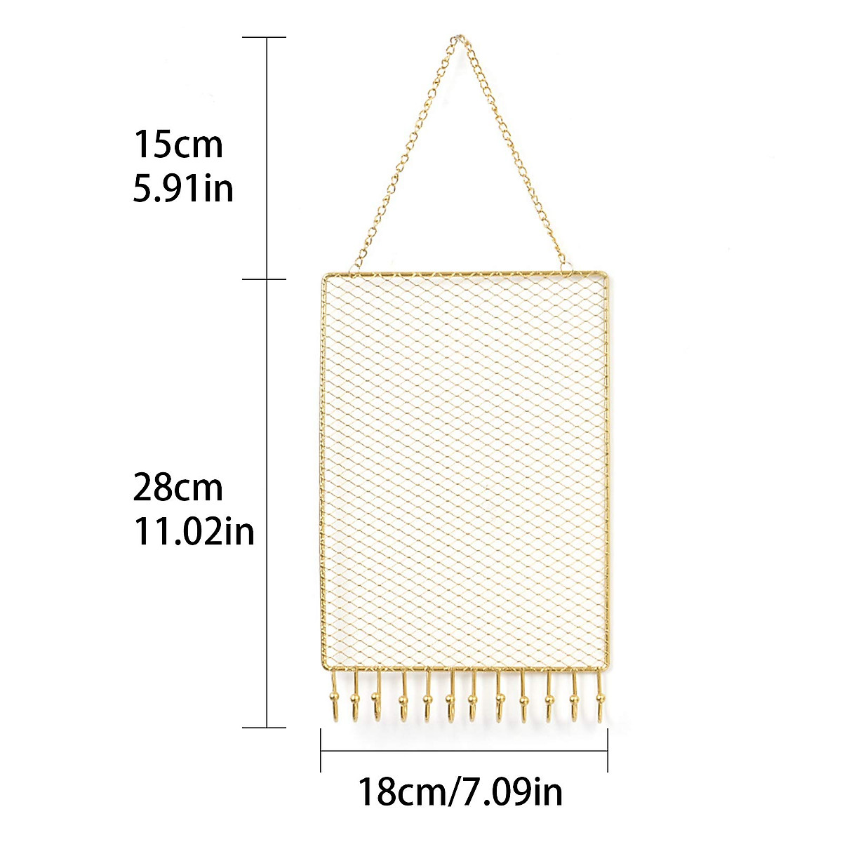Hanging Jewelry Organizer,Metal Wall Mounted Earring Display Hanger with Hooks,Gold Mesh Necklaces Bracelets Holder Closet Storage Rack for Girl Women 28 * 18cm