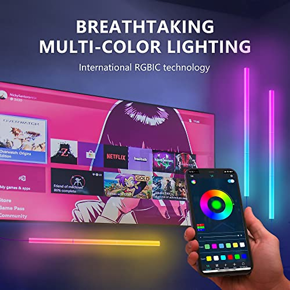 MELIFO Glide FRGBIC Wall Lights,Music Wall Lights Works with Bluetooth and App,Smart FRGBIC Wall Sconces for Bedroom,Music Wall Lights,Strip Lights for Party,Karaoke (3Pcs+2Corners)