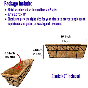 LaLaGreen Wall Planters - 16 Inch, 2 Pack Window Flower Boxes Basket Attach to House, Deck Railing Planters with Coco Liners Outdoor Balcony, Metal English Horse Troughs Fence Patio Porch Over Rail