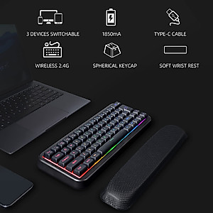 Wireless Gaming Keyboard, Rechargeable 2000mAh 2.4G LED Backlit Wireless Keyboard, Ergonomic Keyboard with Mechanical Sensory Keys, for PC PS4 Xbox One Mac, Teclado Gamer (Black)