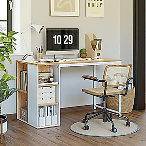 CubiCubi Computer Desk with Storage Shelves, 47 Inch Home Office Desk, Modern Office Writing Desk, Student Study Table, White