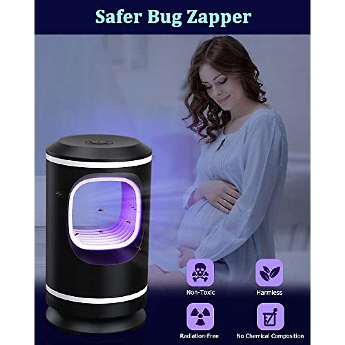 Bug Zapper Indoor, GILAYGROW Insect Trap, Fly Trap, Quiet Fruit Flies Mosquito Killer Trap, Mosquito Lamp, Electric Mosquito Zapper for Bedroom, Living Room, Office, Kitchen (Black)
