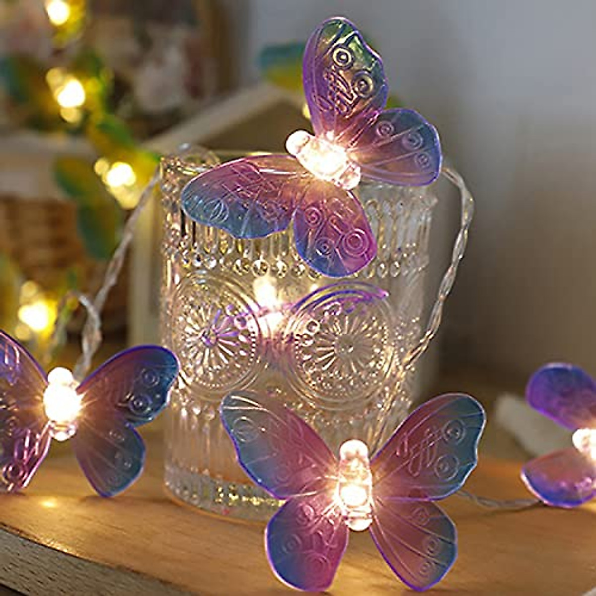 AMZSTAR Butterfly String Lights, 10ft 20 LEDs Battery Operated Night Light Copper Wire Fairy Light Decor indoor for Bedroom Party Garden Wedding Decoration (Purple)