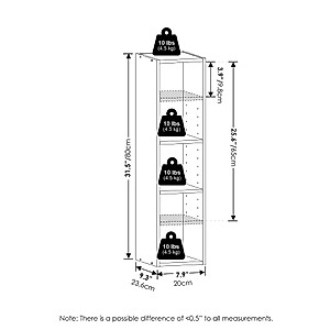 Furinno Fulda 3-Tier Space Saving Storage Shelf Bookcase, 8-Inch Width, White