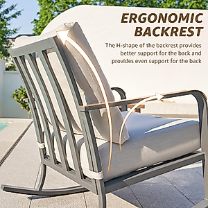 NATURAL EXPRESSIONS Glider Rocking Chair Bistro Set, 3 Pieces Outdoor Patio Furniture Conversation Set with 2 Rocker Chairs, 1 Table and Thick Cushions for Backyard, Porch, Balcony, 350lbs, Grey.