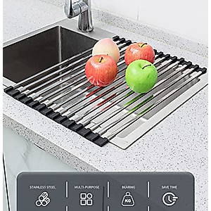 Ahyuan Roll up Dish Drying Rack Over The Sink Dish Drying Rack Square Tubes Dish Rack Over Sink Dish Racks for Kitchen Counter RV Camper Accessories for Travel Trailers (Black, 17.8''Wx13.4''L)