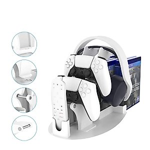 JOYTORN Controller Stand Holder for P5 Dualsense,Game Disc/Controller/Headphone Storage Rack for Xbox Series X|S,P5,Switch-White