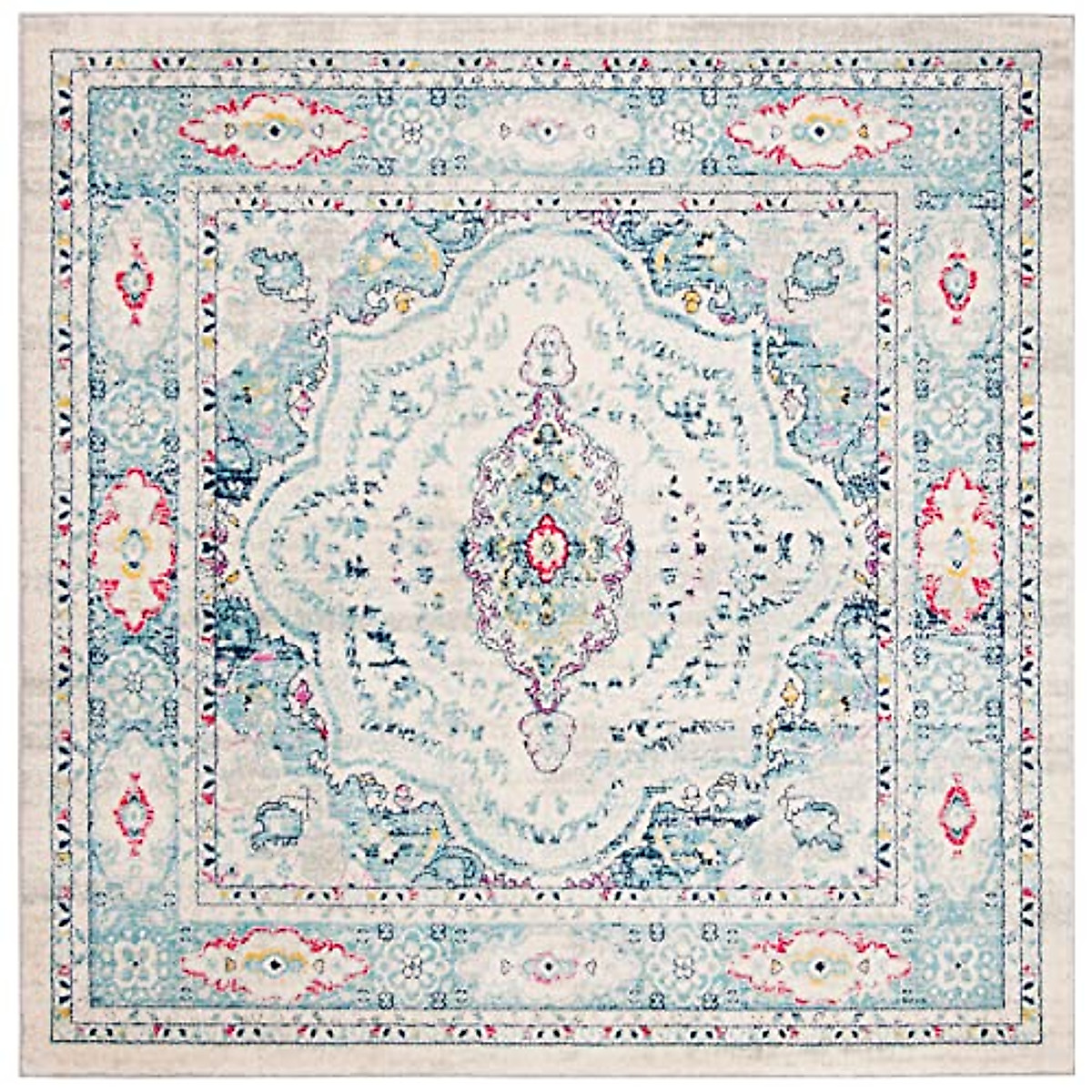 SAFAVIEH Madison Collection Area Rug - 8' x 10', Light Grey & Blue, Oriental Boho Chic Distressed Design, Non-Shedding & Easy Care, Ideal for High Traffic Areas in Living Room, Bedroom (MAD926F)