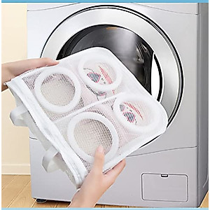 Reusable Zipper Net Shoes Wash Bag Gym Shoe Sneaker Trainers Dryer Bag Laundry Storage Organizer White Square