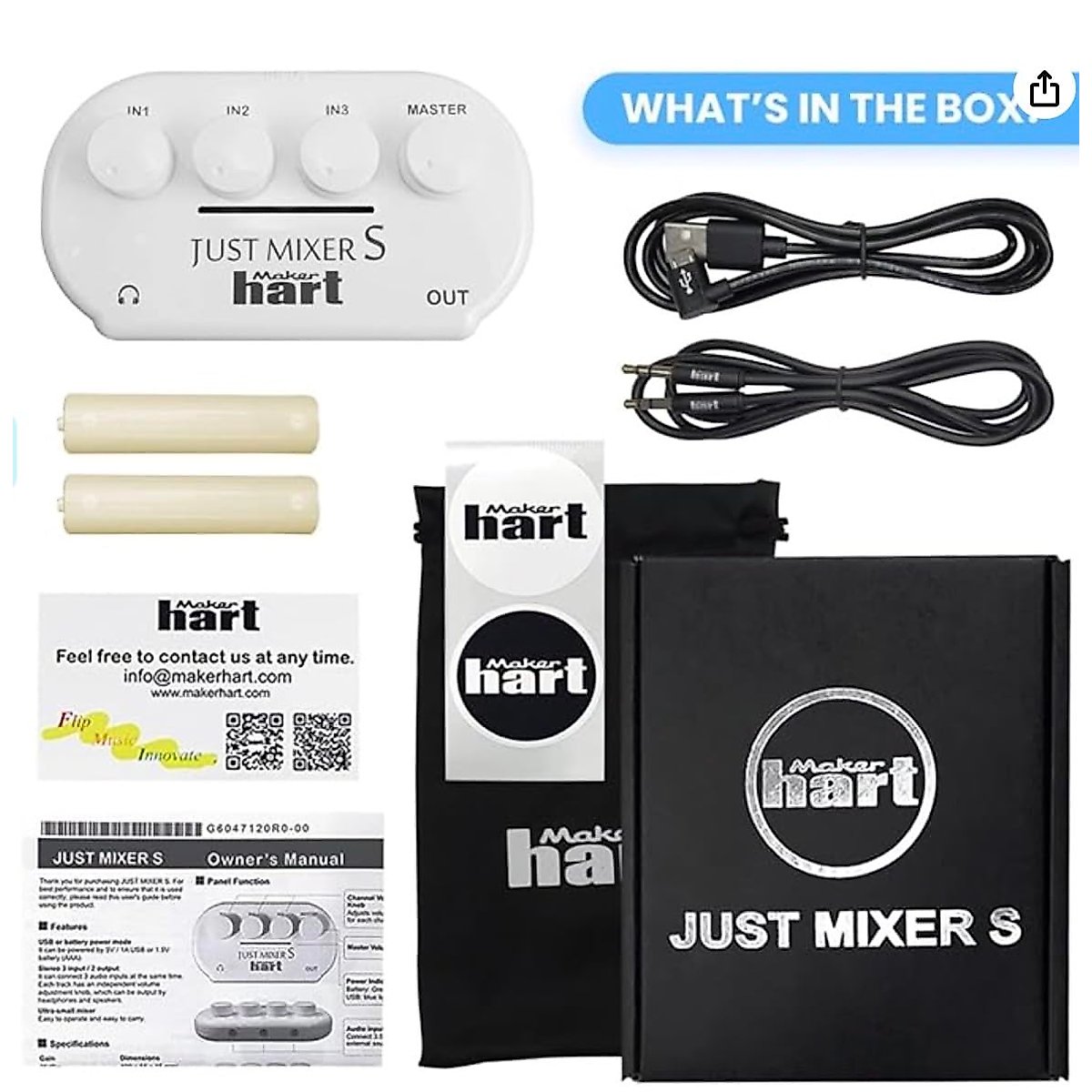Maker hart JUST Mixer S Portable 3 Channels Stereo IN Mini Audio Mixer/2 Stereo Output/Battery/USB Power/3C Device
