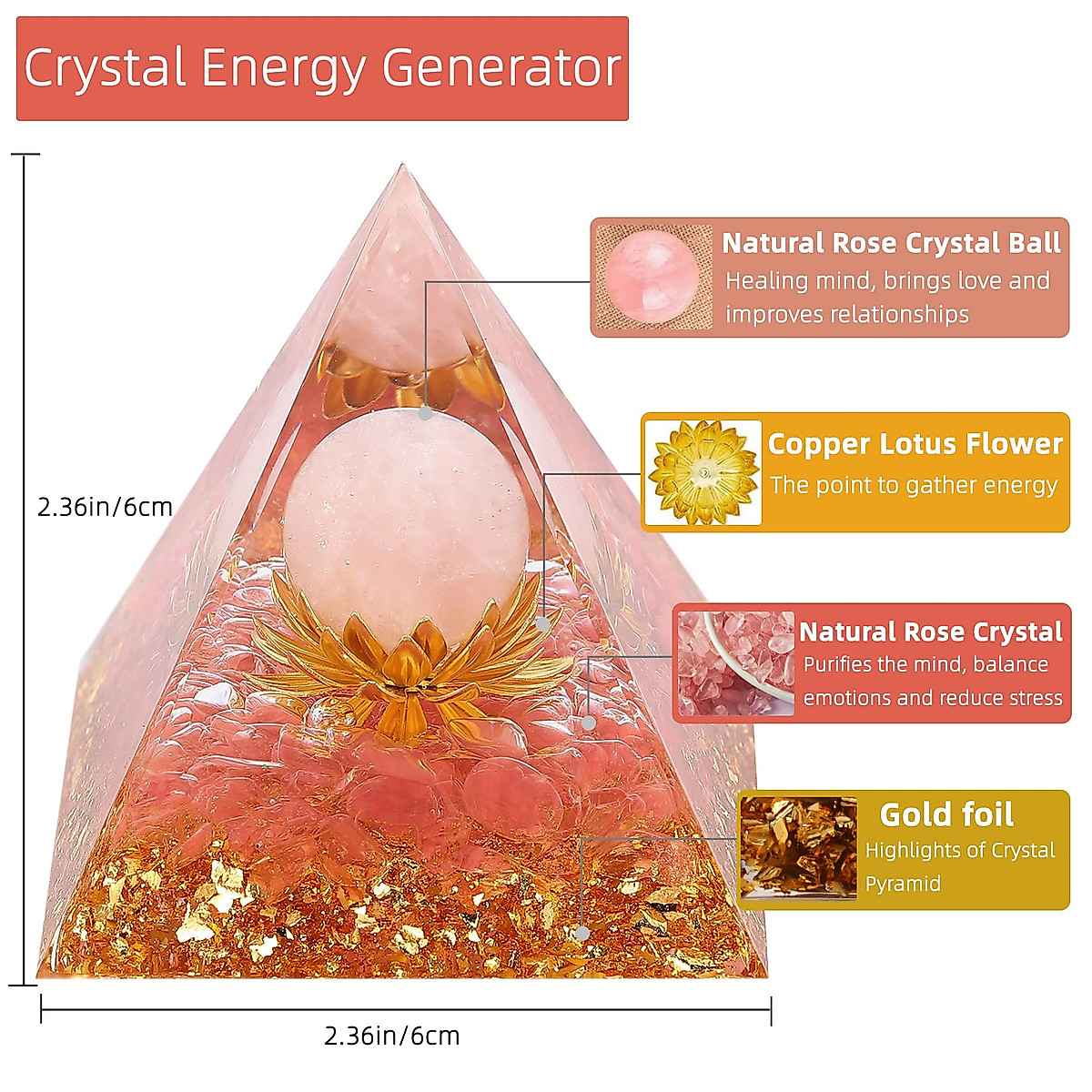 Hopeseed Orgone Pyramid Flower of Life Orgonite Rose Quartz Healing Crystal Pyramid Chakra Reiki Positive Energy Generator for Reduce Stress Promote Relationships and Bring Success Spiritual Gift