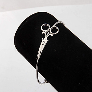 KUIYAI Minimalist Shears Scissor Bangle Stacking Adjustable Wire Bracelet for Hairdresser (Silver)