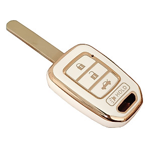 TAPAYICA for Honda Key Fob Cover Gold Keychain TPU Key Fob Shell Fit for Honda Accord Civic CR-V HR-V (White-Gold)