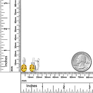 Gem Stone King 925 Sterling Silver Yellow Citrine and White Topaz Earrings For Women (2.46 Cttw, Gemstone November Birthstone, Oval 9X7MM)