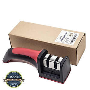 HUJI Professional Kitchen 2 Stage Chefs Knife Sharpener Help Repair, Restore, and Polish Blades with Soft Grip Safety Handle, Easy to Use
