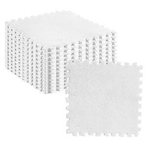 BANANA NATION Plush Puzzle Foam Floor Mat - Interlocking Carpet Tiles - 11.8 x 11.8 x 0.6 Carpet Foam Tiles - Carpet Puzzle Mats for Floor - Rug Squares Carpet - Plush Foam Floor Tiles (12pcs - White)