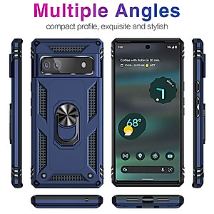 Google Pixel 6A 2022 Military-Grade Shockproof Case with Screen Protector, 16ft Drop Tested, Magnetic Kickstand & Car Mount - Blue