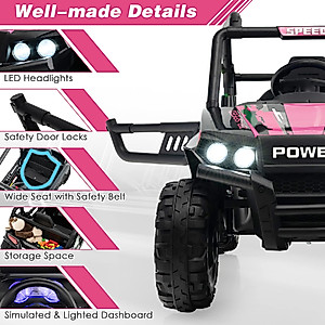 Costzon Ride on Car, 12V Kids UTV with 2.4G Remote Control, Music, LED Lights, Radio, USB Port, Storage, Slow Start, Battery Powered Off-Road Buggy for Boys Girls Aged 3-8 Years, Ride on UTV (Pink)