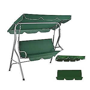 Swing Canopy Replacement Cover & Swing Seat Cover, 3 Seater Outdoor Swing Seat Cover Replacement Top Cover for Garden Patio, Patio Swing Cover Set Waterproof,Green,195x125x15cm/77x49x6''
